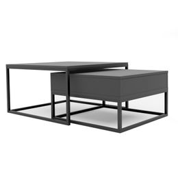 COUCHTISCH quadratisch Schwarz, MDF Tischplatte, Rahmen Schwarz