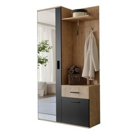 GARDEROBENSCHRANK mit Spiegel-mit Ablagen und Kleiderstange
