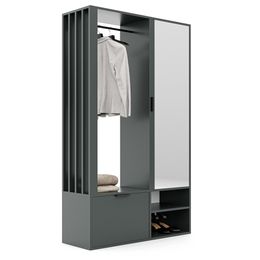 GARDEROBENSCHRANK mit Spiegel-mit Ablagen und Kleiderstange