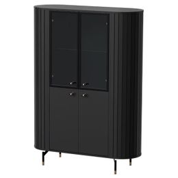 GLASVITRINE geriffelt aus MDF, Schwarz, mit LED-Beleuchtung