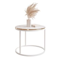 COUCHTISCH 50 cm rund Wei&szlig; Hochglanz + Gold, Wei&szlig; Gestell