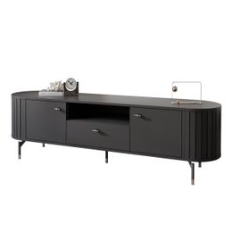 TV-LOWBOARD geriffelt, mit Schublade, Schwarz