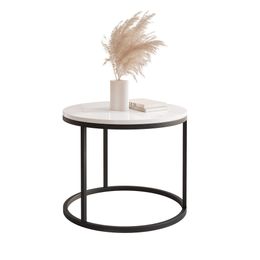 COUCHTISCH 50 cm rund Wei&szlig; Hochglanz, Schwarz Gestell