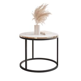 COUCHTISCH 50 cm rund Wei&szlig; Hochglanz + Gold, Schwarz Gestell