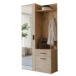 GARDEROBENSCHRANK mit Spiegel-mit Ablagen und Kleiderstange