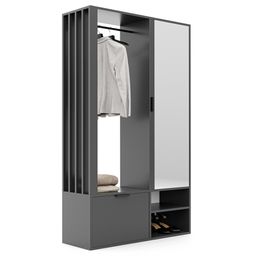 GARDEROBENSCHRANK mit Spiegel-mit Ablagen und Kleiderstange