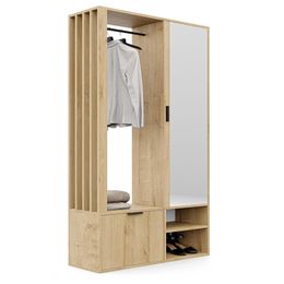 GARDEROBENSCHRANK mit Spiegel-mit Ablagen und Kleiderstange