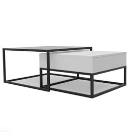 COUCHTISCH quadratisch Wei&szlig;, MDF/Glas Tischplatte, Rahmen Schwarz