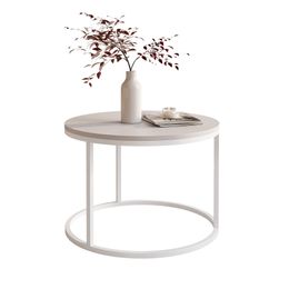 COUCHTISCH 60 cm rund Kaschmir, Wei&szlig; Gestell