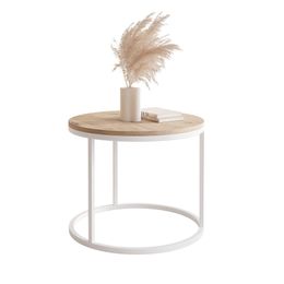 COUCHTISCH 50 cm rund Eiche Artisan, Wei&szlig; Gestell