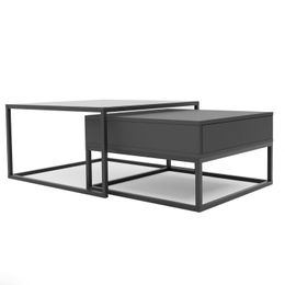 COUCHTISCH quadratisch Schwarz, MDF/Glas Tischplatte, Rahmen Schwarz