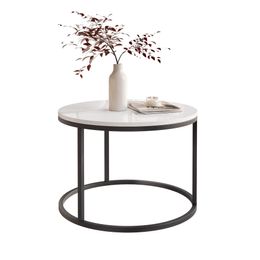 COUCHTISCH 60 cm rund Wei&szlig; Hochglanz, Schwarz Gestell