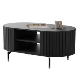 COUCHTISCH geriffelt, mit Ablage, Schwarz
