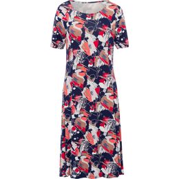 Damen Jerseykleid marine-koralle-bedruckt, Gr&ouml;&szlig;e 19
