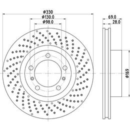 Hella Bremsscheibe 8dd355125031 Gelocht 330mm 28mm f&uuml;r Porsche