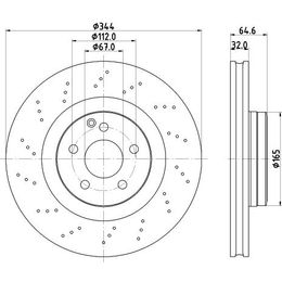 Hella Bremsscheibe 8dd355122891 Vorderachse Gelocht 344mm 32mm f&uuml;r Mercedes
