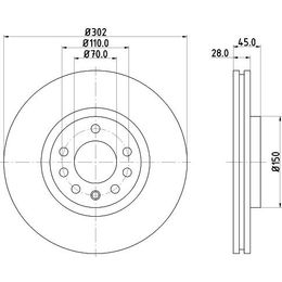 Hella Bremsscheibe 8dd355127831 302mm 28mm f&uuml;r Opel SAAB