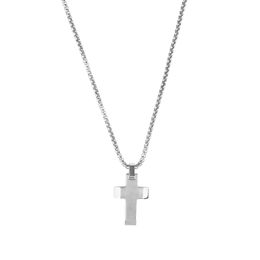 Kette mit Anh&auml;nger Tom Tailor "Kreuz-Motiv", edelstahlfarben, Halsketten, Herren, Edelstahl, L: 60 B: 2,4mm, B:2,4mm