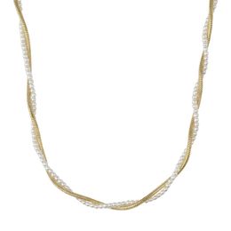 Kette ohne Anh&auml;nger Amor, gelbgoldfarben, wei&szlig;, Halsketten, Damen, Edelstahl Perlen, L: 45 B: 3mm, Edelstahl, Perlen, mit Wachsperle, B:3mm