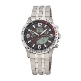 Funkchronograph ETT "Professional World Timer", silber (titansilberfarben), Armbanduhren, Herren, Armbanduhr, Solar, Herrenuhr, analog, digital, automatischer Kalender