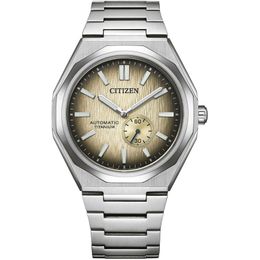 Automatikuhr Citizen "Super Titanium Zenshin 60", silber (titansilberfarben, champagnerfarben), Armbanduhren, Herren, Automatikuhr, Armbanduhr, Herren, Mechanische Uhr, Titan, analog, dezentrale Sekunde