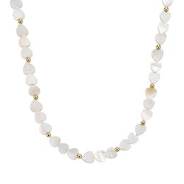 Collier Amor "Herz-Motiv", gelbgoldfarben, perlmuttfarben, Halsketten, Damen, Edelstahl, L: 45 B: 6mm, Collier, mit Perlmutt, B:6mm