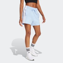 Shorts adidas Sportswear "ESSENTIALS 3-STREIFEN COTTON", Damen, Gr. L, N-Gr, blau (glow blau, wei&szlig;, normal, gr.), Obermaterial: 93% Baumwolle, 7% Elasthan, Hosen Shorts