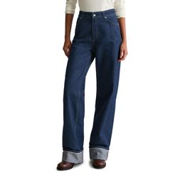 Marc O'Polo Weite Jeans MARC O'POLO DENIM "aus dunkelblauem Rigid Denim", Damen, Gr. 27, L&auml;nge 32, blau (dunkelblau), Obermaterial: 100% Baumwolle, unifarben, normal, Jeans