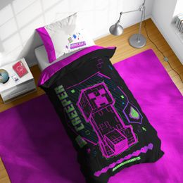 Kinderbettw&auml;sche Minecraft "Minecraft Cyber Neon", lila, B/L: 135cm x 200cm, 1 Stk., 1 Stk., Linon, B/L: 80cm x 80cm, 2, Linon, Obermaterial: 100% Baumwolle, Bettw&auml;sche, 100% Baumwolle