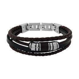 Lederarmband Tom Tailor, edelstahlfarben, schwarz, braun, Armb&auml;nder, Herren, 21,5cm, Edelstahl Leder, Edelstahl, Leder, Lederarmband