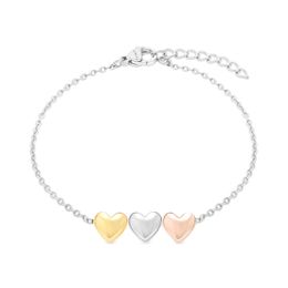 Armband s.Oliver "Tricolor Hearts, Herz", edelstahlfarben, gelbgoldfarben, ros&eacute;goldfarben, Armb&auml;nder, Damen, 18cm, Edelstahl, Armband