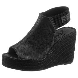 Sandalette Replay "Tyne", Damen, Gr. 40, schwarz, Lederimitat, unifarben, Schuhe Sandalette, Sommerschuh, Sandale, Keilabsatz, mit Glitzerlogo an der Ferse