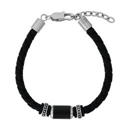 Lederarmband Tom Tailor, schwarz (edelstahlfarben, schwarz), Armb&auml;nder, Herren, 22cm, Edelstahl Kautschuk Leder, Edelstahl, Kautschuk, Leder, Lederarmband
