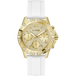 Multifunktionsuhr Guess "MAJESTY", wei&szlig;, Armbanduhren, Damen, Quarzuhr, Armbanduhr, Damenuhr, Datum, Wochentag, Silikonarmband