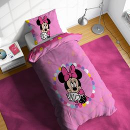 Kinderbettw&auml;sche Disney "Minnie Mouse Happy", pink (ros&eacute;), B/L: 135cm x 200cm, 1 Stk., 1 Stk., Linon, B/L: 80cm x 80cm, 2, Linon, Obermaterial: 100% Baumwolle, Bettw&auml;sche, 100% Baumwolle
