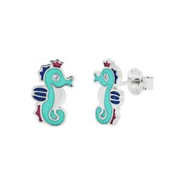 Paar Ohrstecker Prinzessin Lillifee "Seepferdchen-Motiv", bunt (silberfarben, t&uuml;rkis, blau, rot, blau), Ohrringe, M&auml;dchen, Silber 925 (Sterlingsilber), mit Zirkonia (synth.) - Emaille