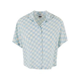 Kurzarmshirt Urban Classics "Urban Classics Damen Ladies Resort Shirt", Damen, Gr. XXL, oceanblaucheck, 100% Viskose, gebl&uuml;mt, loose fit, amerikanischer Ausschnitt, Shirts