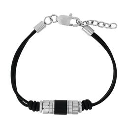 Lederarmband Tom Tailor, edelstahlfarben, schwarz, Armb&auml;nder, Herren, 22cm, Edelstahl Leder, Edelstahl, Leder, Lederarmband