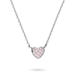 Kette mit Anh&auml;nger s.Oliver "Heart, Herz", silberfarben, rosa, Halsketten, M&auml;dchen, Silber 925 (Sterlingsilber), L: 36 B: 1mm, mit Zirkonia (synth.), B:1mm