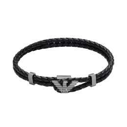 Lederarmband Emporio Armani "Schmuck Geschenk Edelstahl, Leder", anthrazit, schwarz, Armb&auml;nder, Herren, 21cm, Edelstahl Leder, Edelstahl, Leder, Lederarmband