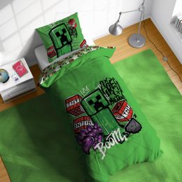 Kinderbettw&auml;sche Minecraft "Minecraft Metro Art", gr&uuml;n, B/L: 135cm x 200cm, 1 Stk., 1 Stk., Linon, B/L: 80cm x 80cm, 2, Linon, Obermaterial: 100% Baumwolle, Bettw&auml;sche, 100% Baumwolle