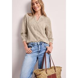 Langarmbluse Street One, Damen, Gr. 38, clay sand, Web, 100% Baumwolle, unifarben, normal normal, Rundhals, abgesteppt, Blusen, aus reiner Baumwolle