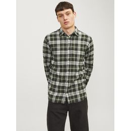 Jack & Jones Langarmhemd JACK & JONES "JJJOSHUA FALL FLANNEL SHIRT LS", Herren, Gr. M, N-Gr, gr&uuml;n (kombu gr&uuml;n), Web, Obermaterial: 60% Baumwolle, 40% Polyester, unifarben, slim fit, 2-Knopf-Manschette, Hemden