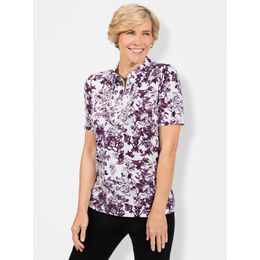 Kurzarmshirt Classic Basics "Shirt", Damen, Gr. 50, lila (violett, wei&szlig;, bedruckt), 95% Viskose, 5% Elasthan, gemustert, Shirts