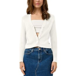 Strickjacke QS, Damen, Gr. XXL (44), ecru, Strick, Obermaterial: 70% Viskose, 30% Polyamid, unifarben, normal h&uuml;ftbedeckend, tiefer V-Ausschnitt, B&uuml;ndchen, Strickjacken Strickjacke, mit V-Ausschnitt