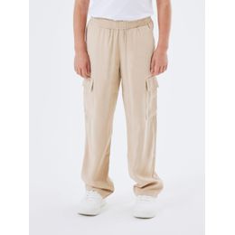 Cargohose name it "NKFBELLA ST TWI CARGO 8262-BU NOOS", M&auml;dchen, Gr. 164, N-Gr, wei&szlig; (safari), Twill, Obermaterial: 93% Viskose, 7% Polyester, unifarben, straight fit lang, Hosen Cargohose, mit elastischem Bund zum einfachen Reinschl&uuml;pfen