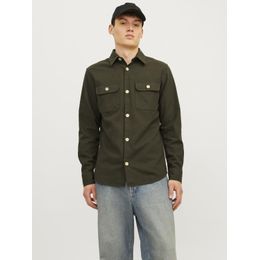 Jack & Jones Langarmhemd JACK & JONES "JJEDARREN OVERSHIRT LS NOOS", Herren, Gr. S, N-Gr, gr&uuml;n (forest night fit:solid), Twill, Obermaterial: 60% Baumwolle, 40% Polyester, unifarben, comfort fit, 2-Knopf-Manschette, Hemden