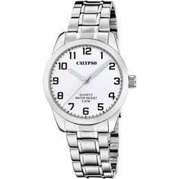 Quarzuhr Calypso Watches "Basic", silber (silberfarben, wei&szlig;), Armbanduhren, Herren, Quarzuhr, Armbanduhr, Herrenuhr, Edelstahlarmband, analog