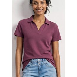 Poloshirt Street One, Damen, Gr. 38, lila (schwarz clouded blush), Web, 97% Baumwolle, 3% Elasthan, unifarben, comfort fit normal, hoch geschlossener Ausschnitt, normaler Saum, Shirts, mit geschlitztem Rundhalsausschnitt