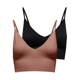 Bustier Only "ONLVICKY &ndash; BH-Tops mit geripptem Detail im 2er-Pack", Damen, Gr. S, N-Gr, braun (cognac pack:cognac, schwarz), Jersey, Obermaterial: 90% Polyamid, 10% Elasthan, unifarben, Basic, BHs Bustier, figurbetont, modisch, Materialmix, Jersey, Spaghettitr&auml;ger